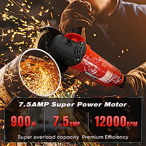 SHALL Angle Grinder Tool 7.5Amp 4-1/2 Inch, 6-Variable-Speed Grinders Power Tools, Electric Metal Grinder 12000 RPM w/ 2 Safety Guards, Cutting Wheels, Flap Discs, Non-Slip Handle for Metal/Wood