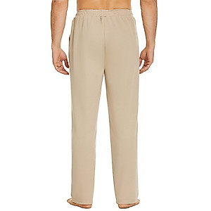 Deyeek Men's Sweatpants Open Bottom Baggy Sweat Pants with Pockets Khaki Sweatpants Men Straight Leg Loose Fit Lounge Pants