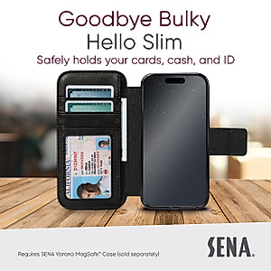 SENA iPhone 14/iPhone 14 Pro Case with Card Holder Men Women Premium Full-Grain Leather Wallet Wrap for iPhone 14/14 Pro 6.1" Apple iPhone Case with Shockproof TPU Protection, Black (SXD113US-50)