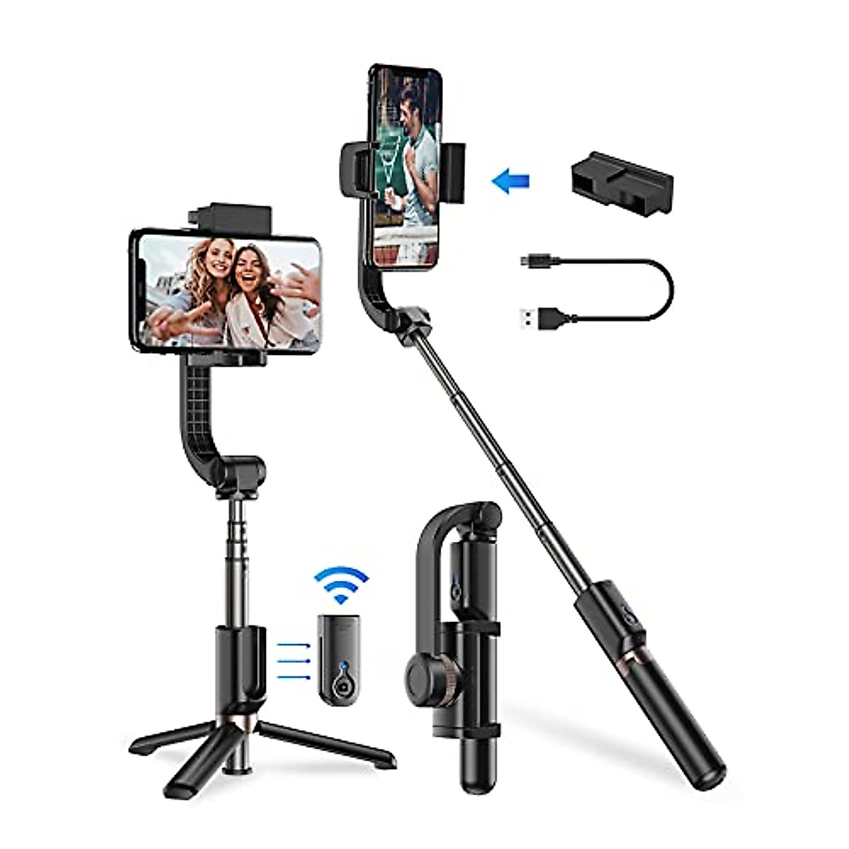 Gimbal Stabilizer For Smartphone, APEXEL 360° Rotation Auto Balance Small Portable Handhold Selfie Stick Tripod With Wireless Remote, 1-Axis Lightweight Extendable Stabilizer Gimble Iphone Phone Gopro