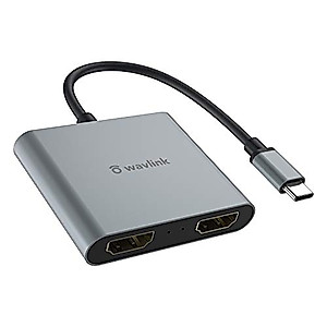 WAVLINK USB C to Dual HDMI Adapter 4K@60Hz, Thunderbolt 3/4 Compatible, Type C to HDMI Multi Monitor Converter for MacBook Pro/Air,Dell XPS 13/15,HP,Lenovo Yoga,etc(DP Alternate Mode Required)
