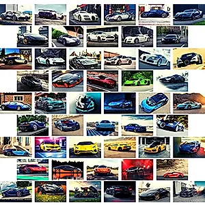 LIYA 50PCS Car Aesthetic Pictures Wall Collage Kit, Sports Car Wall Decor, Teen Boy Room Decor, Posters for Boys Room, Bedroom Wall Decor, Trendy Wall Prints Kit, Boys Room Decor, Car Small Posters for Teen Boys Men Guys Room Dorm Bedroom Decor Wall Art S