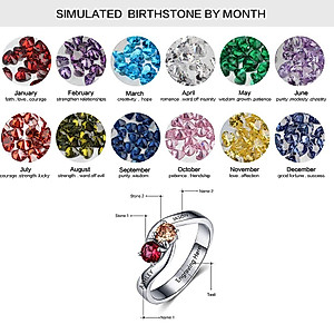 Love Jewelry Personalized Simulated Birthstones Promise Ring for Her Engraved Valentine's Engagement Ring for Couples (7)