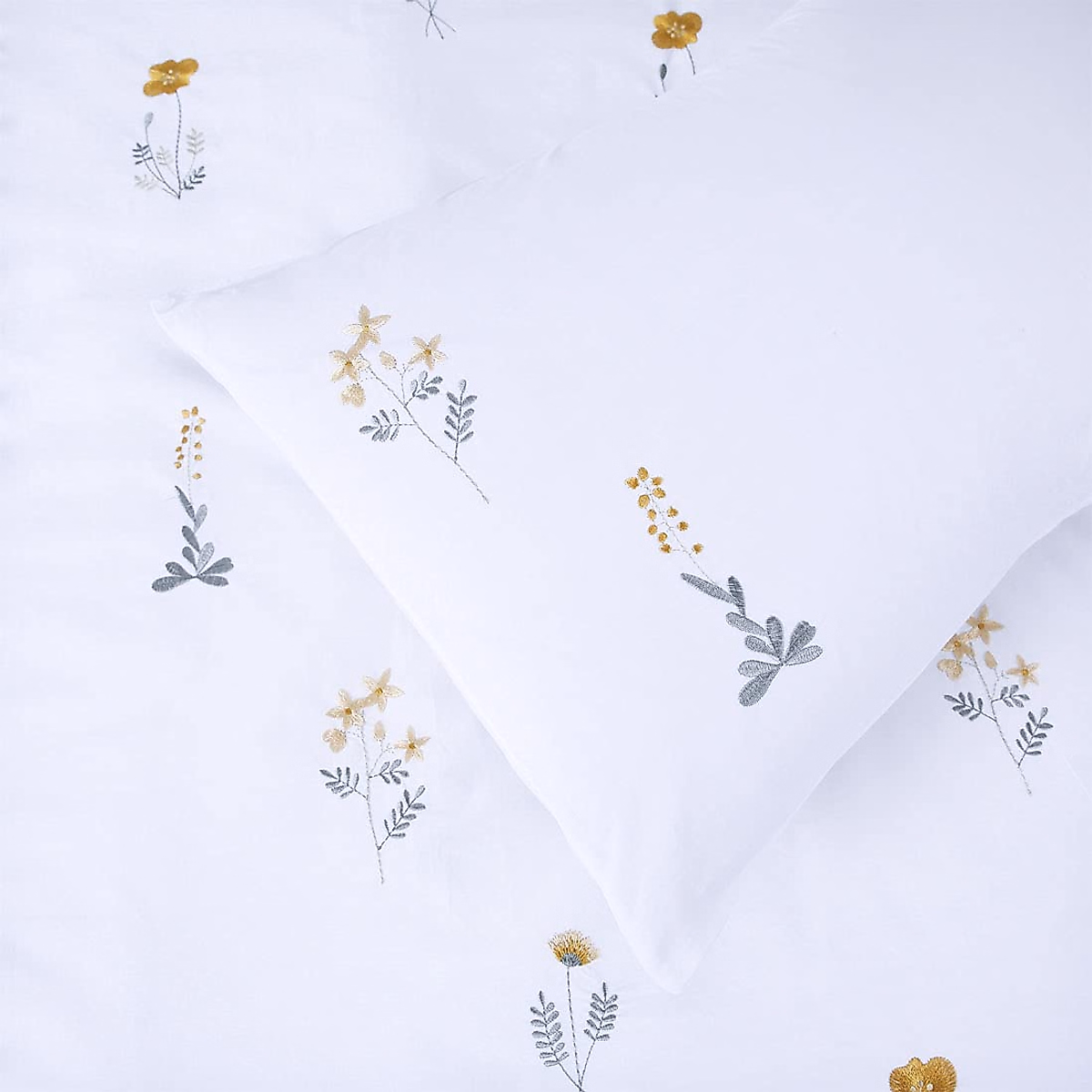 YINFUNG Floral Duvet Cover King Flower White Yellow Wildflower Spring Embroidered Cotton King Garden Green Elegant Botanical Blossom Fresh Sweet French Country Bedding Set 3 Pieces 104x90