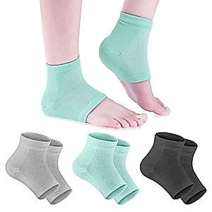 Moisturizing Gel Heel Socks for Dry Cracked Feet, Shynek 3 Pairs Spa Socks Lotion Toeless Socks for Women Dry Cracked Heel Feet Repair, Foot Care (Black, Grey, Green)