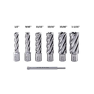 ACTOOL 6 PC 1/2" to 1-1/16" HSS ANNULAR Cutter Set 2" Cutting Depth with 3/4'' Weldon Shank