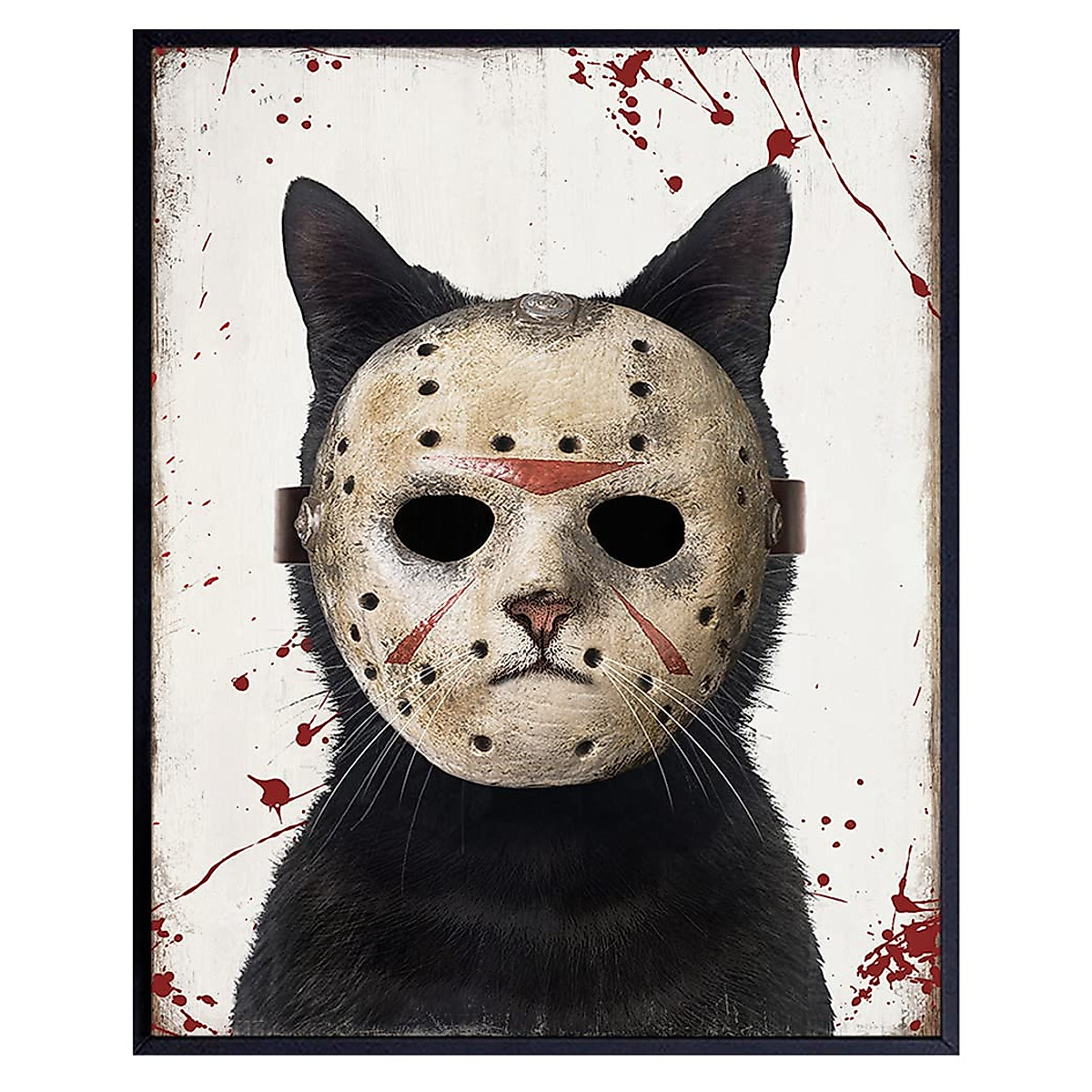Cat Yellowbird Art & Design Wall Art - Friday the 13th Wall Art - Cute Cat Decor for Men - Funny Cat Gift for Men - Man cave Wall Art - Scary Halloween Wall Art - Black cat Horror Poster 8x10 UNFRAMED