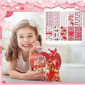 200 Pcs Valentine Cellophane Candy Bags Valentine's Day Gift Bags Valentine Cellophane Treat Bags with 200 Twist Ties Valentine Goodies Bags for Kids Valentine Party Supplies,10 Styles
