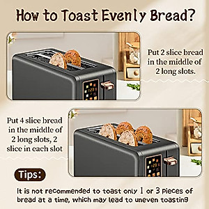 SEEDEEM Toaster 4 Slice, Long Slot Toaster with LCD Display Touch Buttons, 7 Shade Settings, 6 Bread Selection, Stainless Steel Toaster for Bagel, Defrost, Cancel, Removable Crumb Tray, 1400W, Dark Metallic