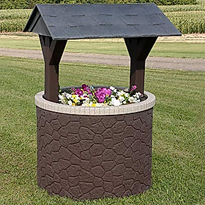 TankTop Covers Decorative Wishing Well Septic, Well, Lawn and Garden Enclosure Cover with 5-Inch Deep Planter with Brown Base - Dark Granite Roof