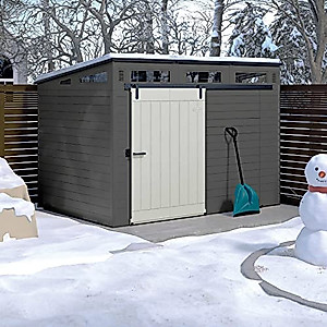 Suncast Modernist 10' x 7' Outdoor Storage Shed with Pad-Lockable Sliding Barn Door, All-Weather Shed for Outdoor Storage Items, Gray