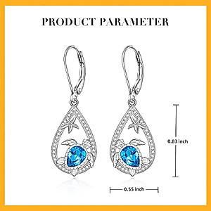 Sea Turtle Earrings for Women Sapphire Jewelry Animal Lover Gifts S925 Sterling Silver Ocean Zirconia Starfish Hoops Blue Dangle Earrings for Friends Sister Mom