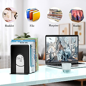 Bookends, Bookend Supports Heavy Duty Metal Bookend Support, Book Ends Supports for Shelves Decor Home Office School (1 Pair/2 Pieces, Black)