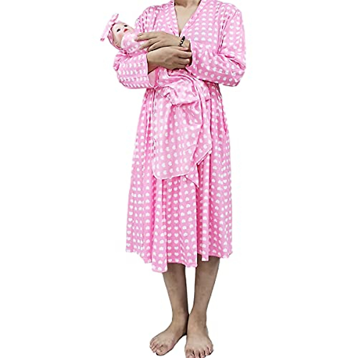 QTECLOR Mommy Robe with Swaddle Set Girls Boys Maternity Robe for New Moms Gift Hospital Labor Delivery Nursing Loungewear