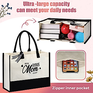 Best Bonus Mom Ever Appreciation Gifts Canvas Tote Bag Women Mother's Day Gift for Stepmom with Zipper Kitchen Reusable Grocery Bags Birthday Thank You Gift from Daughter Son Black and White