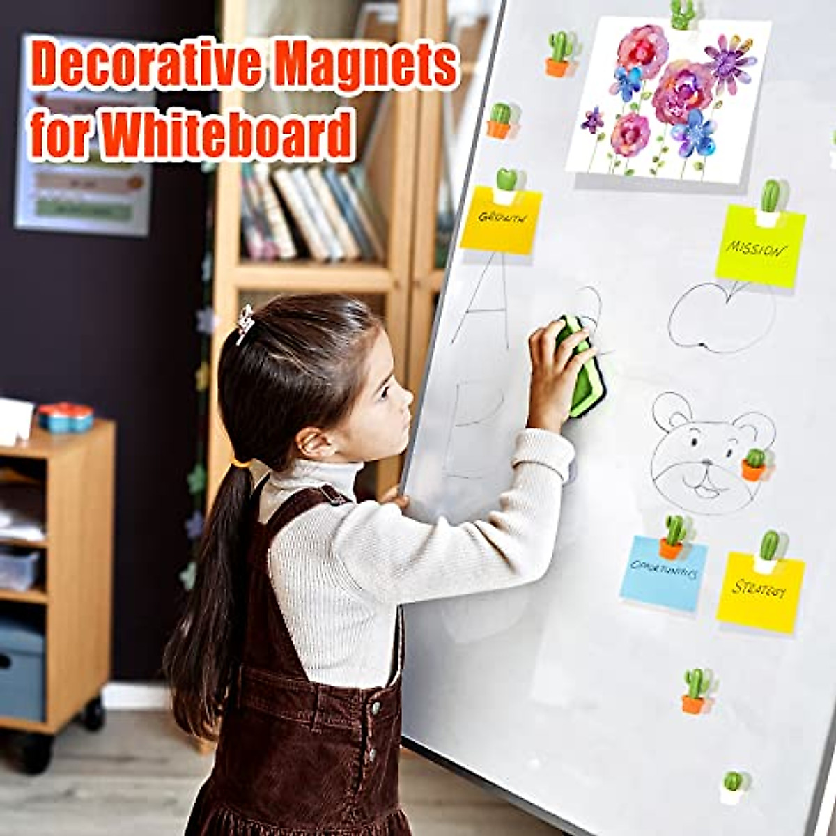 Fridge Magnet, 48 Pcs Refrigerator Magnets for Whiteboard, Cute Magnets Fridge, 6 Different Shaped Cactus Locker Magnets, Strong Fridge Magnets Fun Decorative Magnets for Fridge Kitchen Office