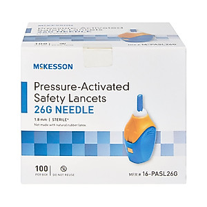McKesson Safety Lancet, Retractable, Pressure-Activated Finger Device, Sterile - Ideal for Blood Testing - Single Use, 26 Gauge, 1.8mm Depth, 100 Count, 1 Pack