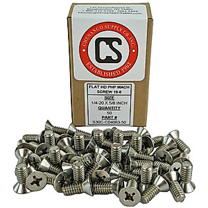 Stainless 1/4-20 x 5/8" (5/8" to 2-1/2" Lengths Available) Flat Head Machine Screws, Full Thread, Phillips Drive, Stainless Steel 18-8, Machine Thread (1/4-20 x 5/8")