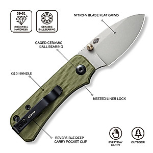 CIVIVI Baby Banter Pocket Folding Knife for EDC, 2.34" Blade Small Knife with Titanium Thumb Stud Opener C19068S-5 (Green)