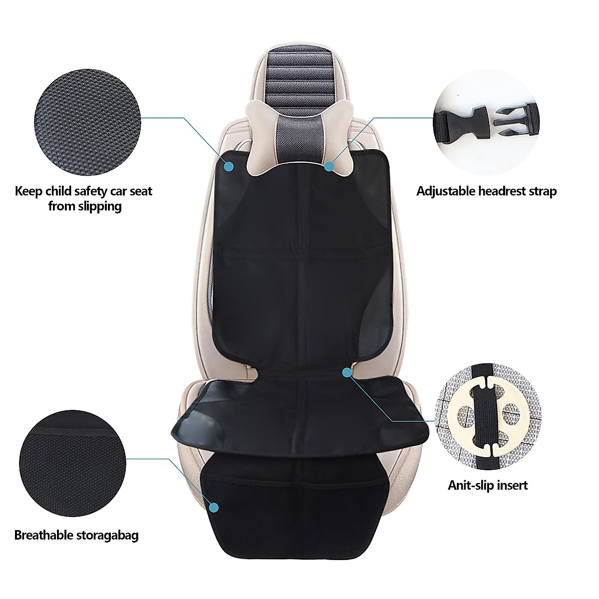Car Seat Protector for Child Car Seat + Car Organizer Back Seat 4 Pack Kick Mat Car Seat Cover for Baby Carseat Waterproof for Leather CarSeats