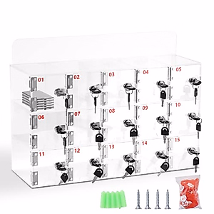 Consfly Cell Phone Locker Box Clear Cell Phone Lock Box 15 Slots Wall-Mounted Cell Phone Storage Cabinet with Keys for Office School Factory