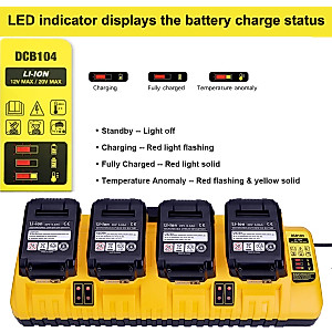 Replacement for 12v 20v Max Battery Charger Station DCB104, Compatible with DCB124 DCB126 DCB200 DCB203 DCB204 DCB206 DCB230