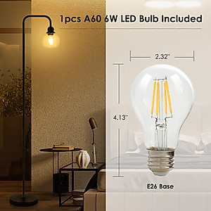 Modern LED Floor Lamp, Industrial Floor Lamps with Hanging Clear Glass Shade, Black Classic Reading Tall Lamp for Office, Standing Lamps for Living Room Study Room Bedroom Farmhouse(Bulb Incl.)