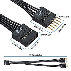 MZHOU 9-PIN USB2.0 Extension Cable, 9PIN to Dual PIN Extension Port,USB Cable for Computer Motherboard, Black
