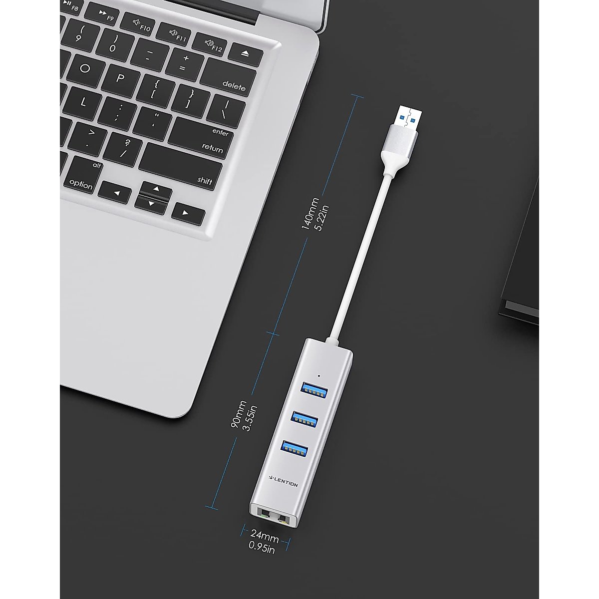LENTION USB Hub to 3 USB 3.0 & Gigabit Ethernet LAN RJ45, Network Adapter Compatible MacBook Air/Pro (2009-2015), Surface, Chromebook, More Type A Devices, Stable Driver Certified(H23s, Silver)