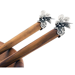 Vagabond House Bee Hive Shaped Wood Salad Bowl and Salad Server Set with Pewter Bee Accent 12.5 inch Diameter