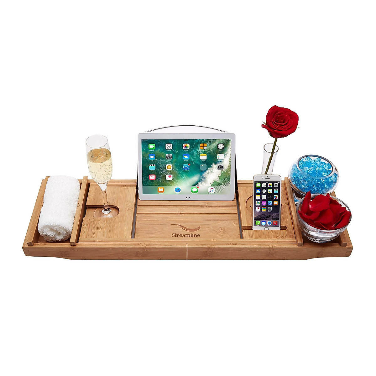 Streamline | Clawfoot 59" N1120GLD-CH Acrylic Bathtub, Black | Comes with External Drain And Chrome Overflow | Bamboo Tray Included