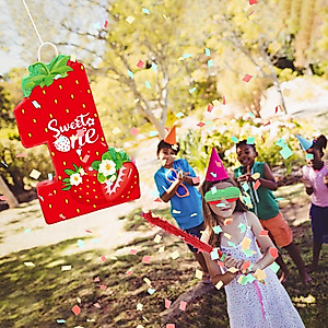 Aoriher Strawberry 1st Birthday piñata Strawberry piñata Summer Berry Strawberry piñata with stick Blindfold Mask Confetti for Girls Strawberry Theme Birthday Baby Shower Party Game Supplies Decor