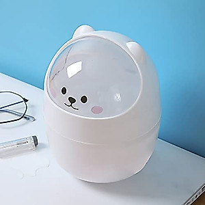 XIDAJIE Cartoon Desktop Trash Can, Cute Bear Shape Trash Can Mini Clamshell Small Waste Paper Basket for Bathroom Kitchen Home Office Dorm Kids Room