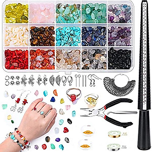 Jteremy Irregular Chips Stone Beads Natural Gemstone Beads Kit with Earring Hooks Spacer Beads Pendants Charms Jump Rings for DIY Jewelry Necklace Bracelet Earring Making for DIY Jewelry Making, Beadi