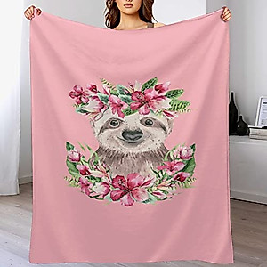 Watercolor Cartoon Sloth Throw Blanket for Couch Bed Flannel Lap Blanket Lightweight Cozy Plush Blanket for All Seasons 50"x70"