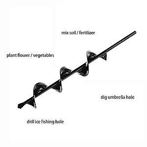 GreatforU Auger Drill Bit, Non-Slip 2.5" x 16" Garden Plant Flower Bulb HEX Shaft Auger, Earth Auger Spiral Bit, Post or Umbrella Hole Digger for 3/8" Hex Drive Drill, Free 3 Gardening Shovel Tools