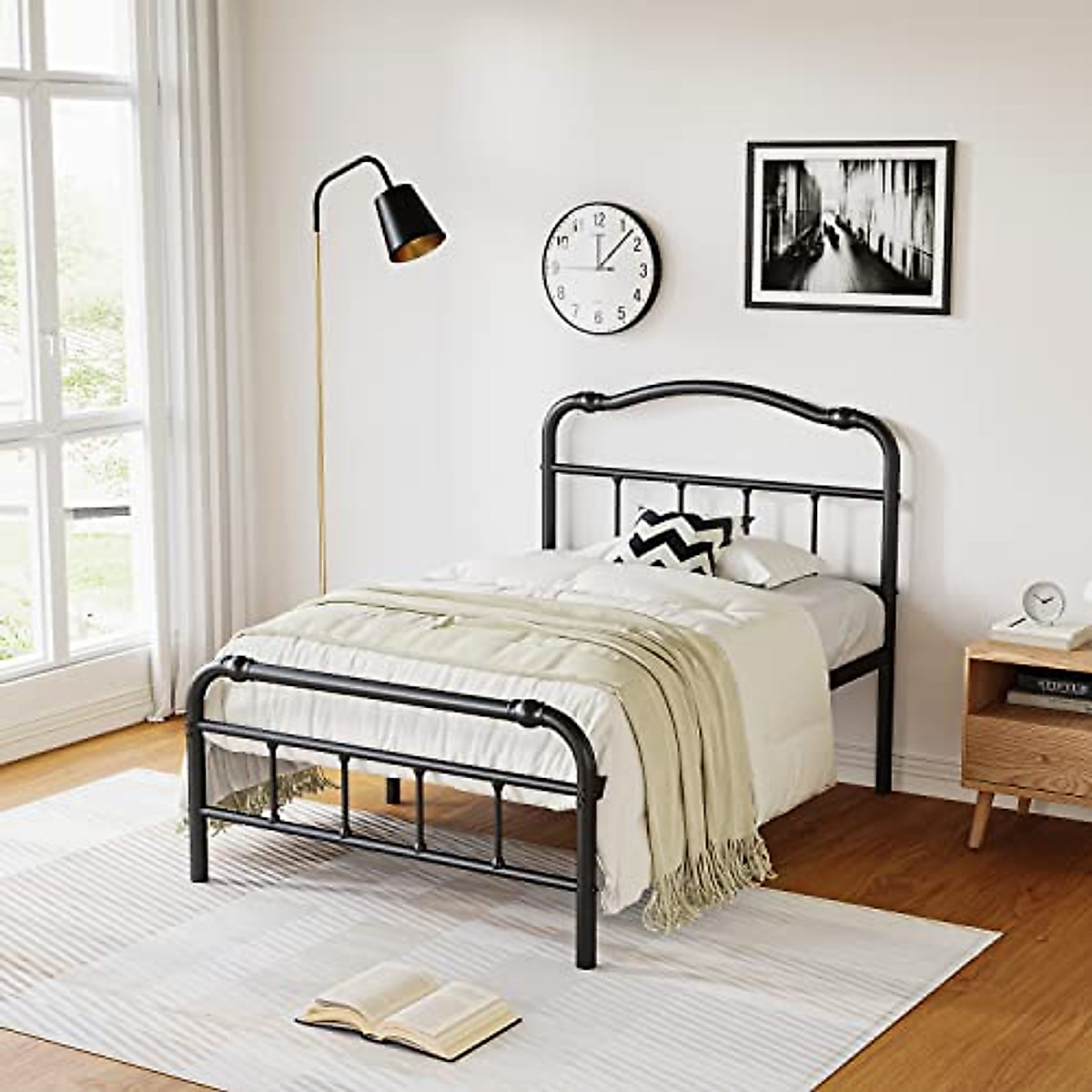 FDLOGW Twin Size Bed Frame with Headboard and Footboard, 14 Inch High, No Box Spring Needed Heavy Duty Metal Platform Bedframe, Noise Free