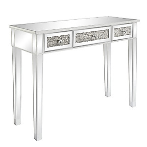Karl home Mirrored Desk with 3 Drawers Silver Console Table Mirror Sofa Table with Crystal Inlay Front for Living Room, Entryway, Foyer, 42 Inch