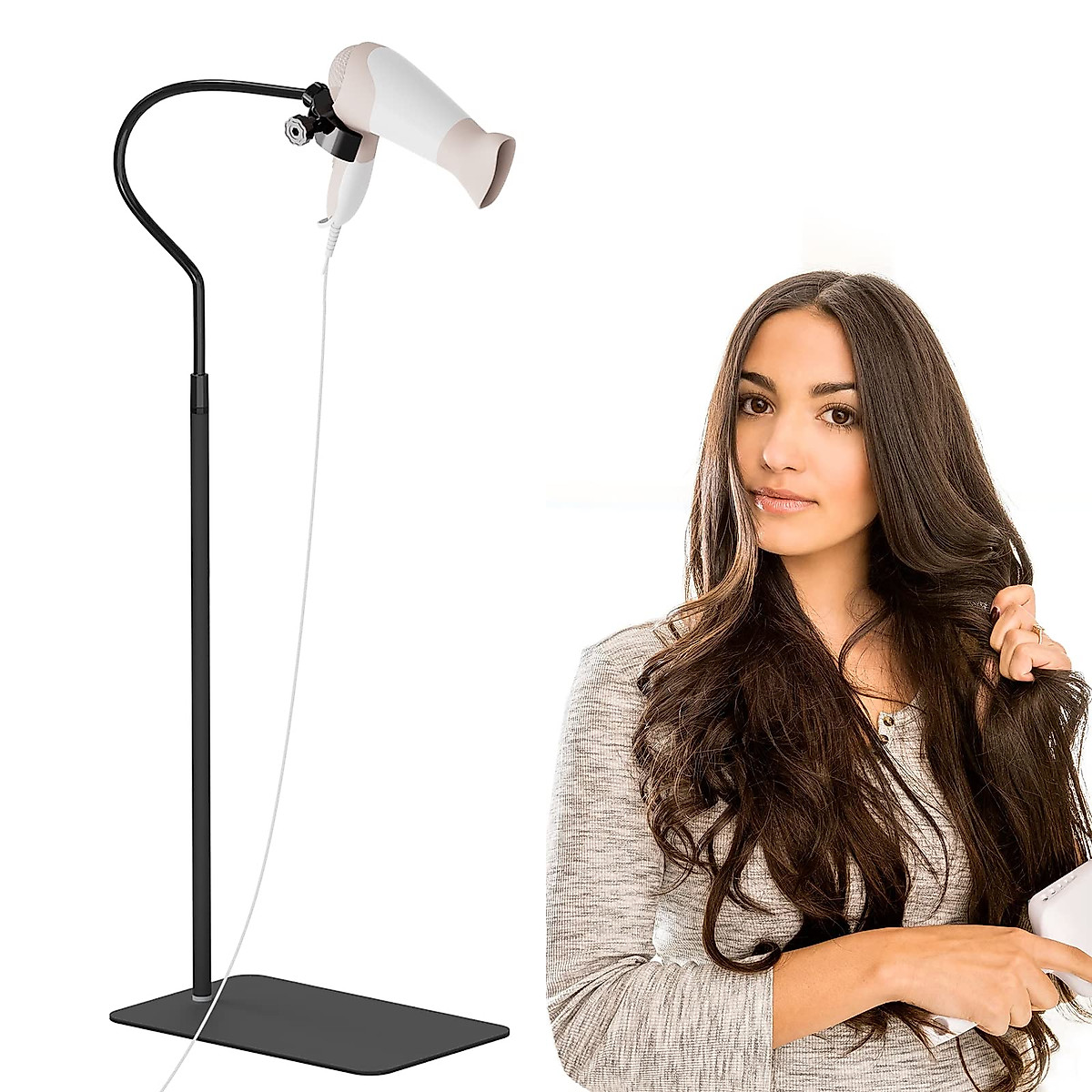 Linkidea Lazy Hair Dryer Stand, 360 Degree Rotating Blow Dryer Holder Hands-Free, Adjustable Height Hair Dryer Rack with Heavy Base for Home Salon, Lengthen