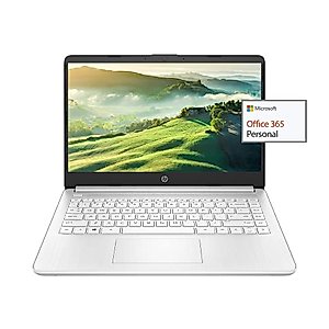 HP 14"" HD Laptop Light-Weight, AMD Dual Core 3000 Series(Up to 2.6GHz), 8GB RAM, 128GB SSD + 64GB eMMC, 1 Year Office 365, WiFi, Bluetooth 5, USB Type-A&C, HDMI, Webcam w/GM Accessory, White