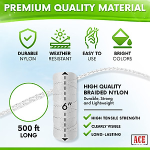 White Mason Line String Line - #18 Braided Nylon String - 250 Ft Length - Nylon Twine for Gardening Or Masonry Tools - Perfect Construction String for A String Level, Twine String for Gardening