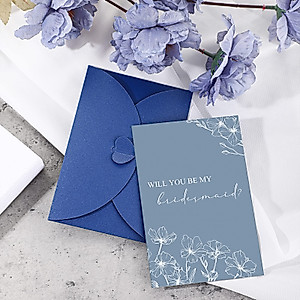 Glenmal 16 Pcs Will You Be My Bridesmaid Cards with Envelopes Bridesmaid Proposal Card Maid of Honor Invited Wedding Bridal Shower Favor (Blue)