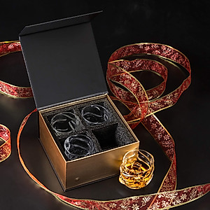 KANARS Old Fashioned Whiskey Glasses 11 Oz - Emperor Rocks Glasses Set of 4 for Bourbon Cocktail Scotch Snifter Malt Cognac - Heavy Crystal Bar Glassware - Unique Men Gift