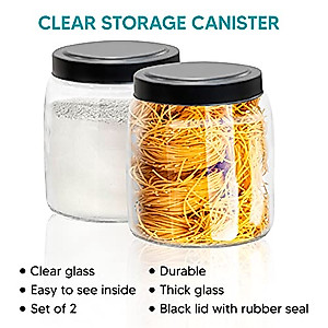 Kitchen Storage Jars Set of 2 – 68Oz Square Glass Canisters with Lids – Durable Canister Sets for Kitchen Counter – Non-BPA Glass – Multipurpose and Versatile Pantry Containers