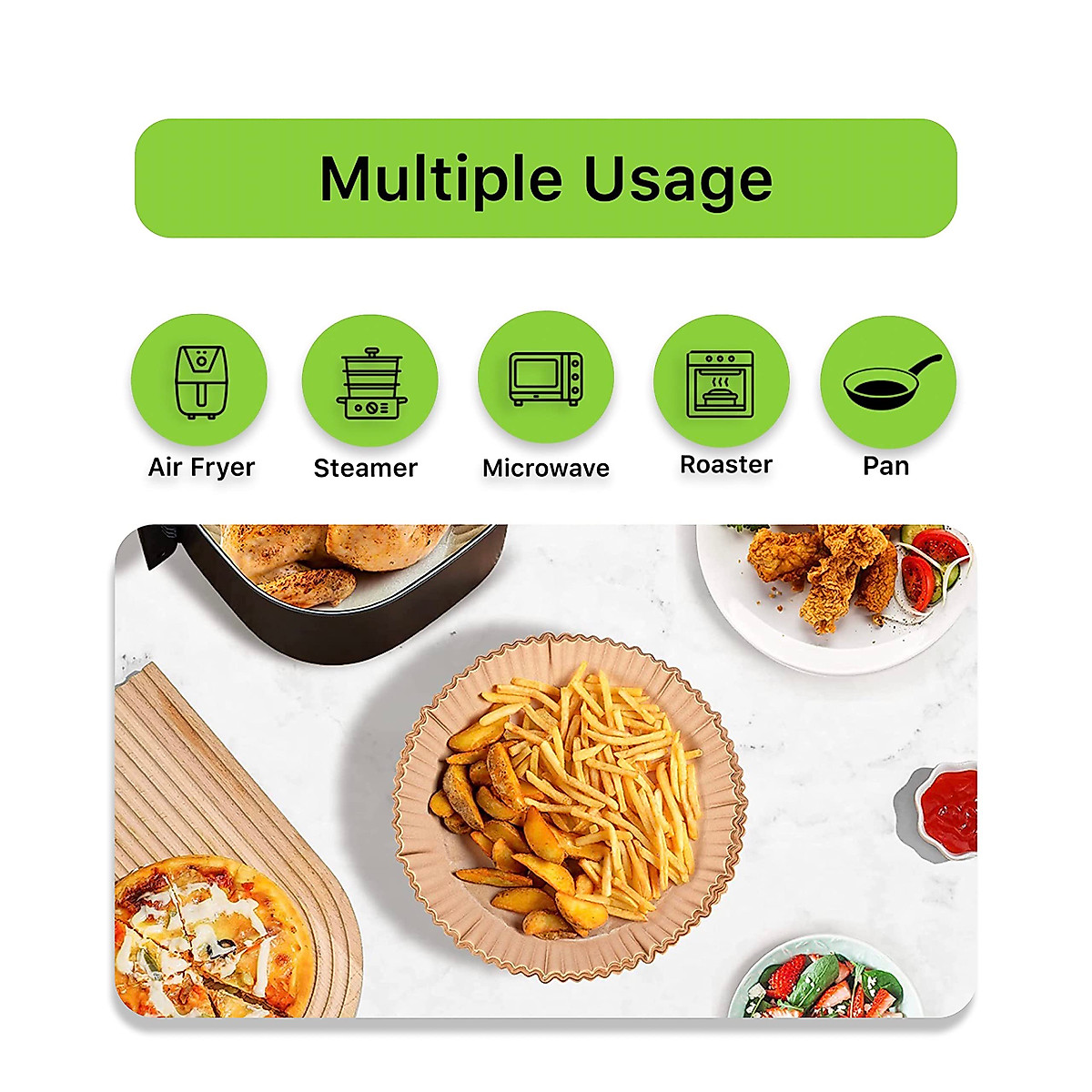 FINECE Air Fryer Liners Round, 100PCS for 2 to 5 Qt Air Fryer Disposable Paper Liner, 6.3 inch Unbleached Non-stick Oil-proof Parchment Paper