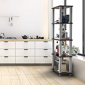 Tangkula 57" Storage Shelves, Space-Saving 5-Tier Storage Rack Organizer Multi-Use Shelving Unit for Home/Office/Dormitory/Garage/Warehouse (Walnut)