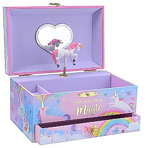 Jewelkeeper Girl's Musical Jewelry Storage Box with Pullout Drawer, Cotton Candy Unicorn Design, The Beautiful Dreamer Tune