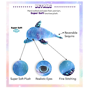 DolliBu Dolphin Space Sequin Plush - Dolphin Stuffed Animal Reversible Sequin Plush, Space-Themed Cute Stuffed Animals for Girls and Boys, Perfect Reversible Plush Dolphin for Room Décor - 12 Inches