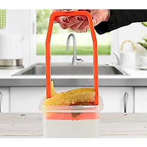 HOME-X Pickle Storage Container, Straining Pickle Jar, Filter Insert, Sieve Food Saver Container, 7 ½” L x 4 ¼” W x 4 ¼” H, Orange