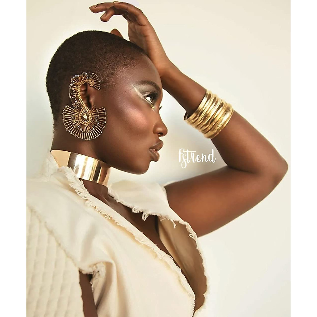 Fstrend Statement Chunky Choker Gold Plated African Necklace Costume Party Jewelry Accessories for Women and Girls (Gold)